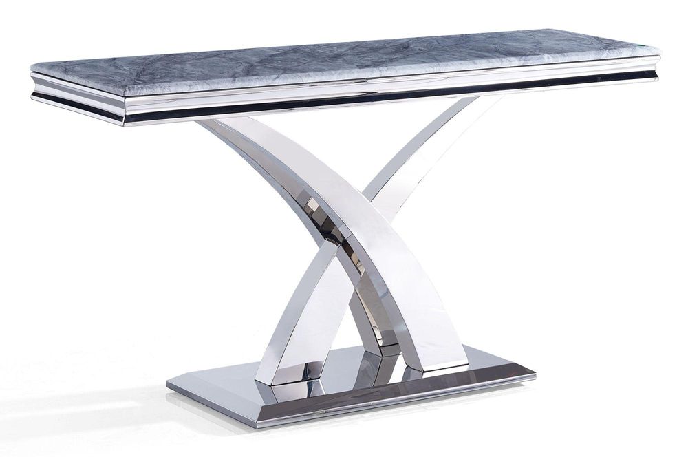 Lisbon Grey Marble and Chrome Console Table | Choice Furniture Superstore UK