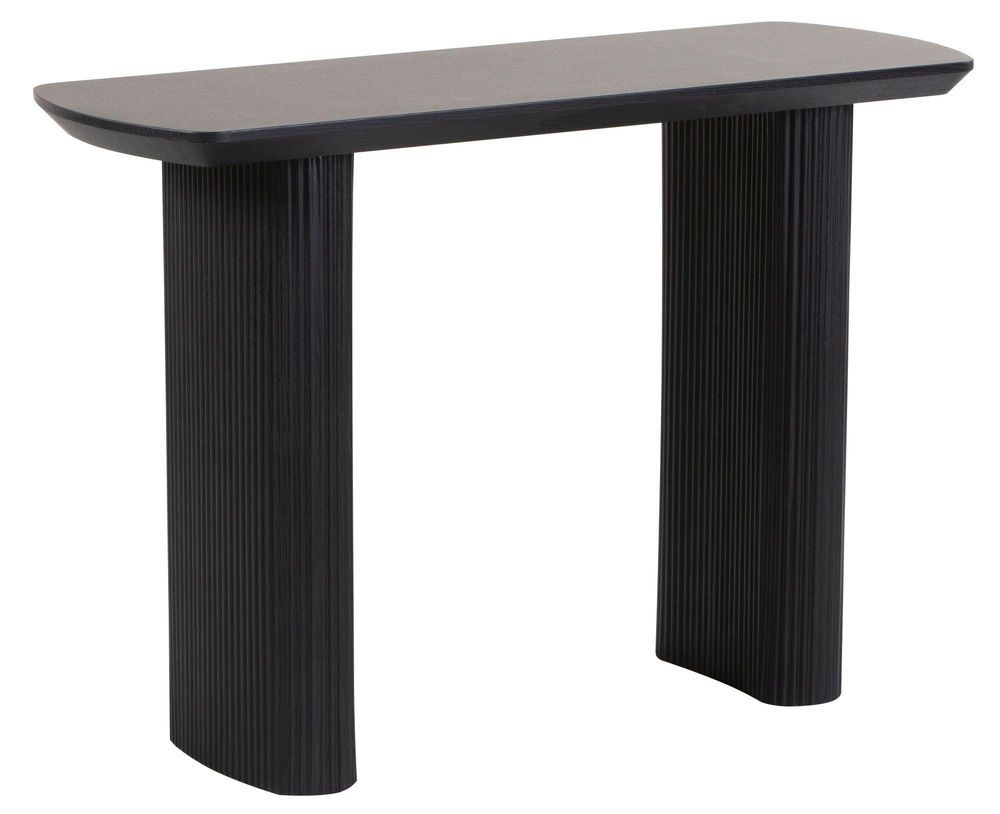 Bern Black Oval Console Table with Fluted Ribbed Double Pedestal Base ...