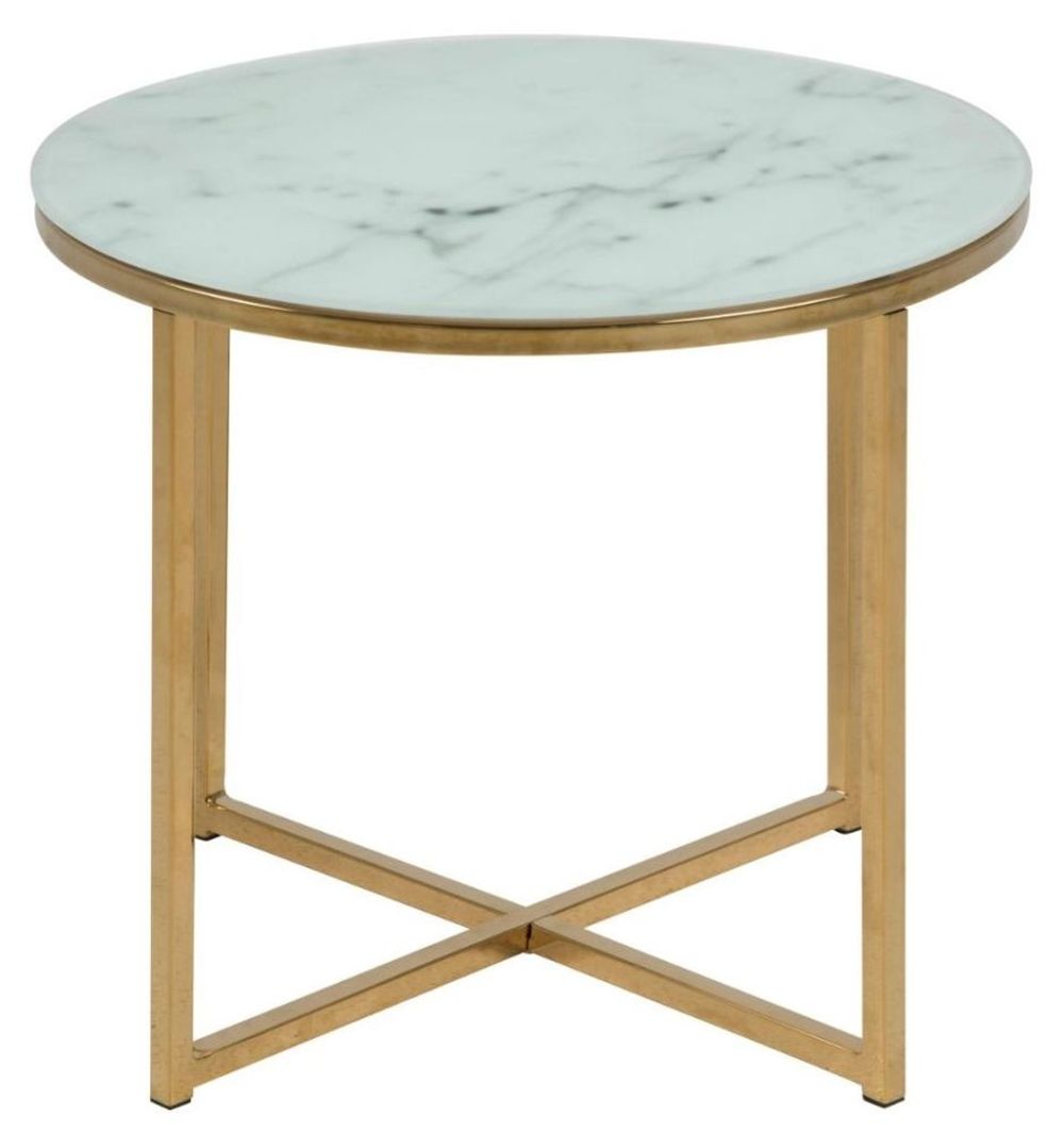 Alisma Gold and White Marble Effect Round Side Table | CFS UK