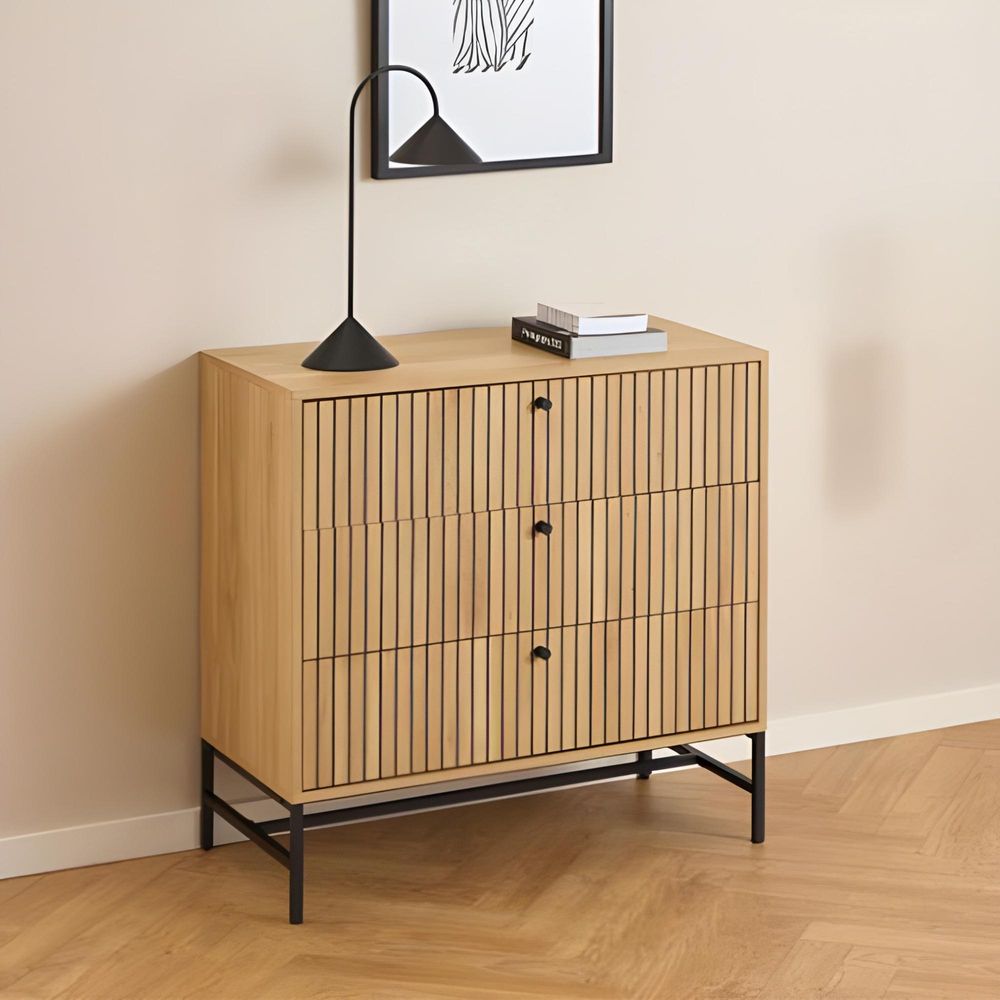 Albany Ribbed Oak 3 Drawer Chest | Choice Furniture Superstore UK