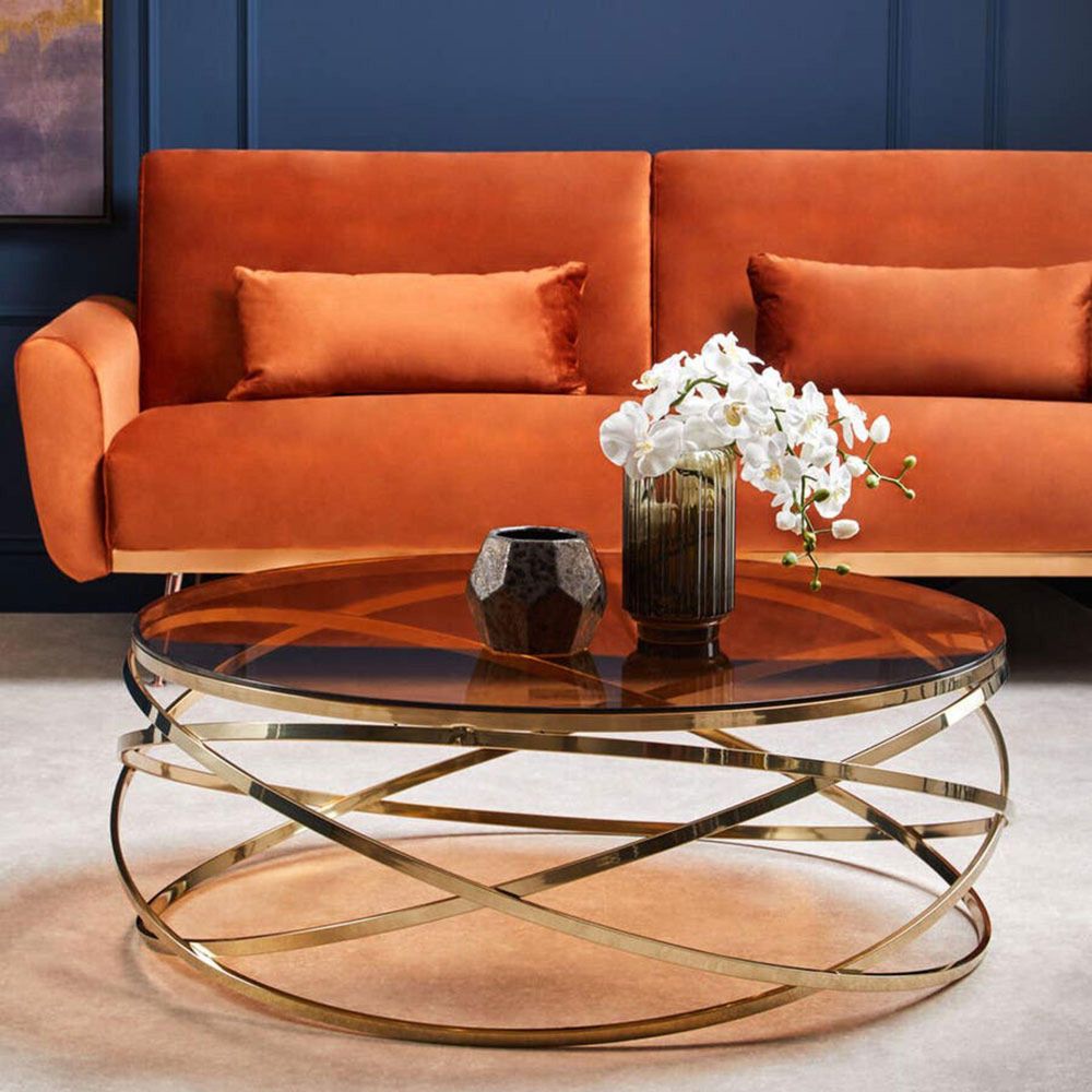 Allure Clear Glass Round Coffee Table with Champagne Swirl Base | CFS UK