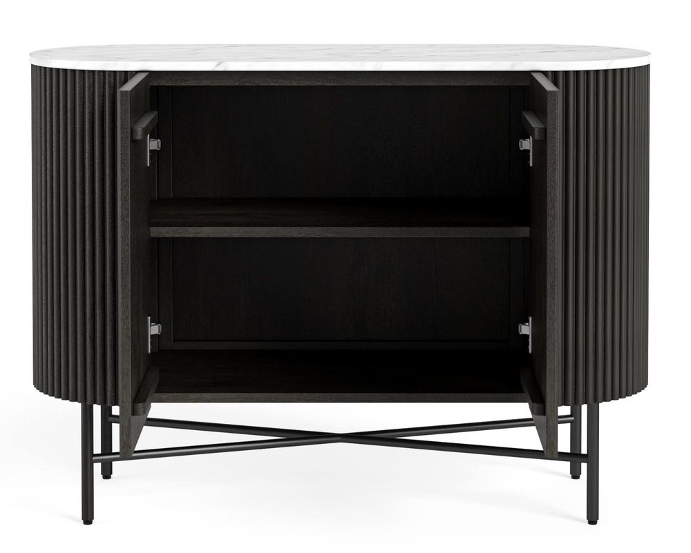 Lucas Black 100cm Small 2 Door Fluted Curved Sideboard with White ...