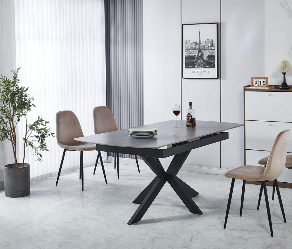 Bari Grey Ceramic Extending Dining Table with Black Star Base - 140cm ...