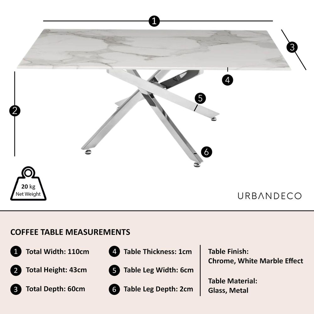 Chopstick White Glass Coffee Table with Chrome Metal Legs | CFS UK