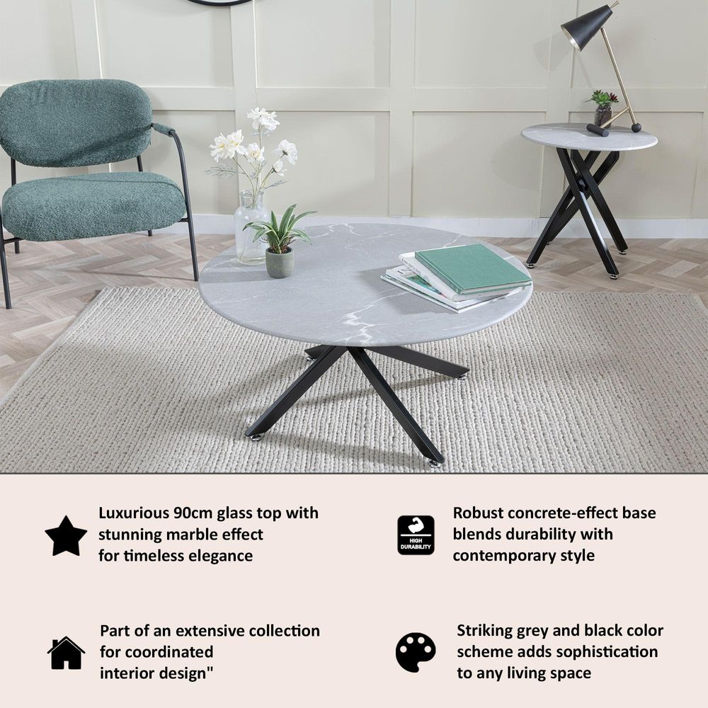 Clearance - Chopstick Grey Glass Round Coffee Table with Black Metal ...