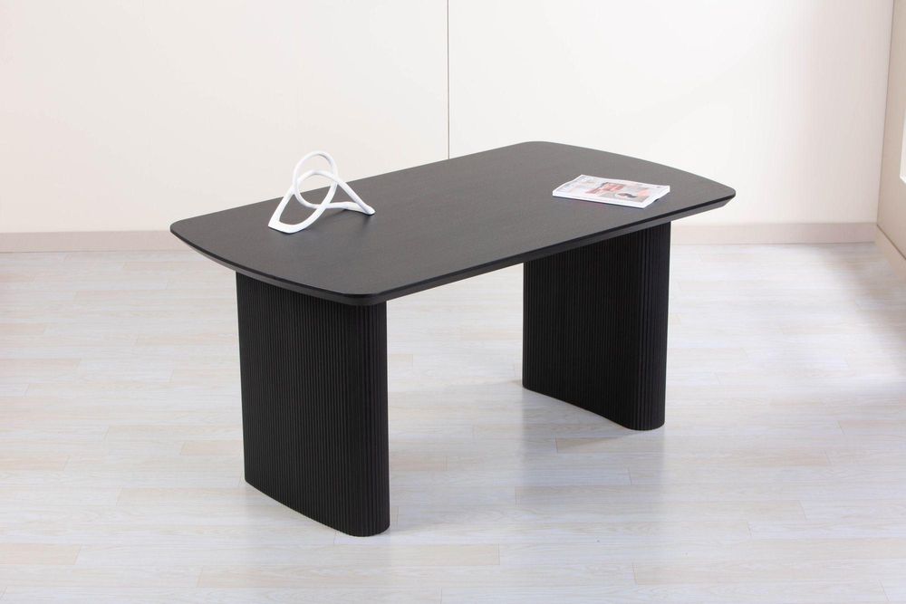 Bern 160cm Black Oval Dining Table with Fluted Ribbed Double Pedestal ...