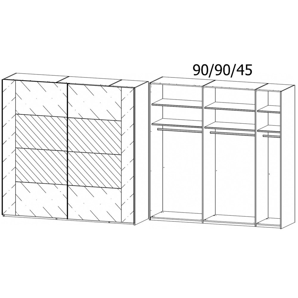 Rauch Miramar Type-4 226cm 2 Door Mirrored Sliding Wardrobe - Alpine White | CFS UK