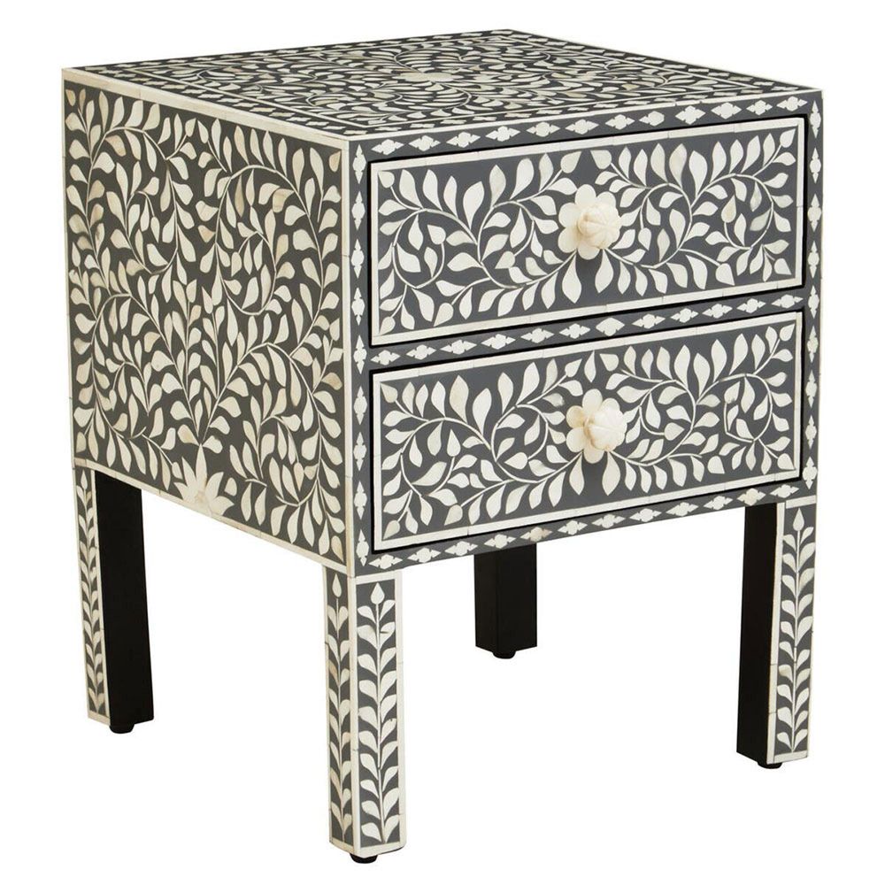 Fusion Silver Bone Inlay 2 Drawer Square Bedside Table | CFS UK