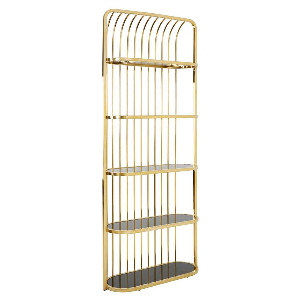 Horizon Black Glass and Gold Metal Cage Design Bookcase | CFS UK