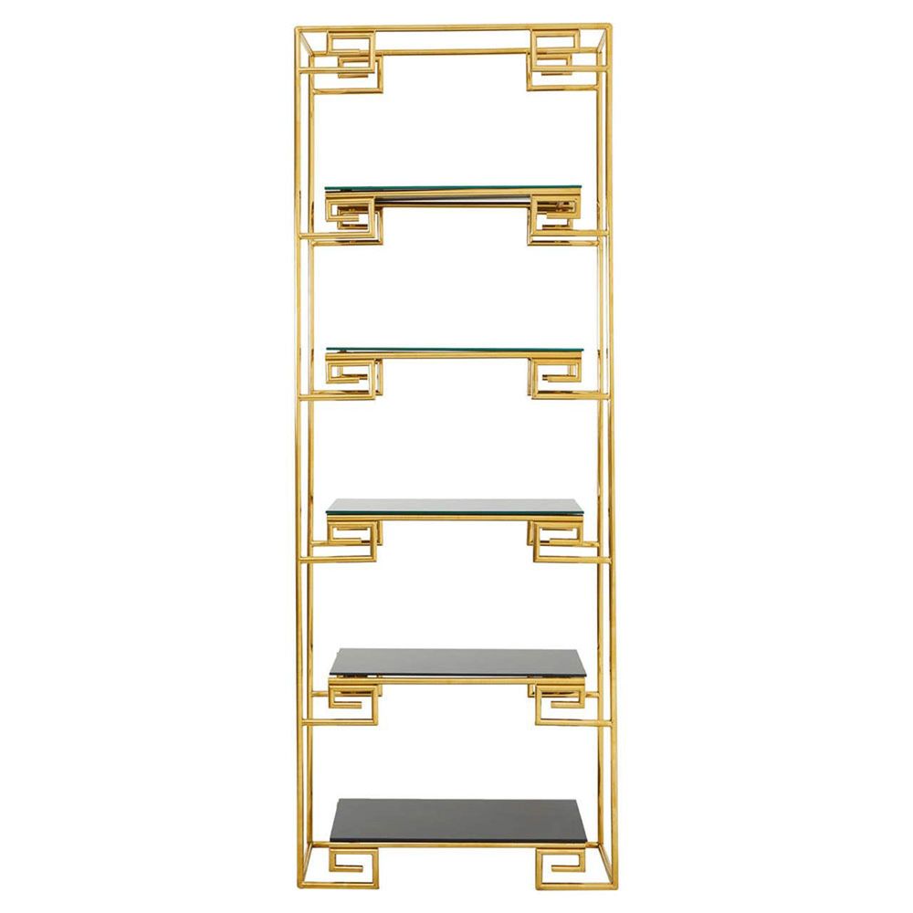 Horizon Black Glass and Gold Metal Angular Design Bookcase | CFS UK
