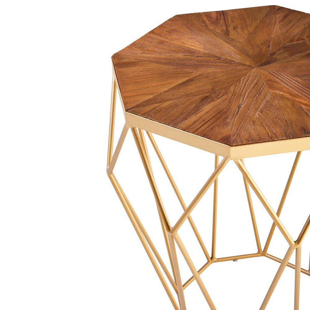 Jodi Elm Wood and Gold Metal Octagonal Side Table | Choice Furniture ...