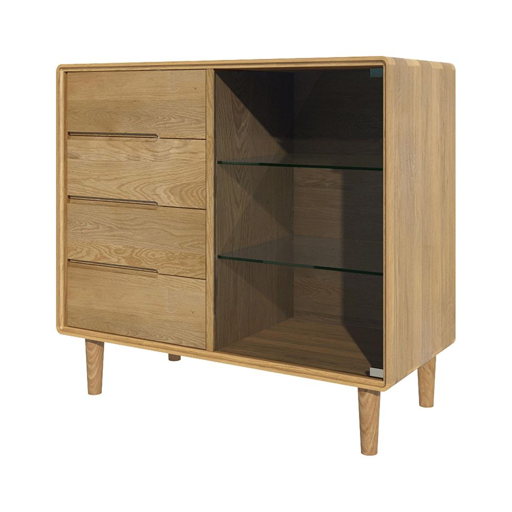 Danish Oak 1 Door 4 Drawer Glazed Chest | Choice Furniture Superstore UK