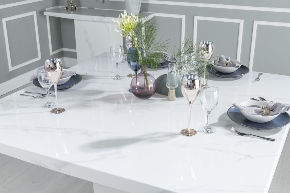 Turin 8 Seater White Marble Square Dining Table - 140cm | CFS UK