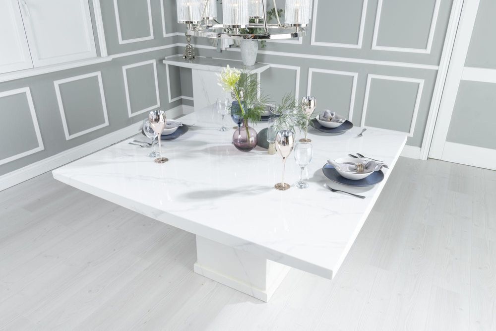 Turin 8 Seater White Marble Square Dining Table - 140cm | CFS UK