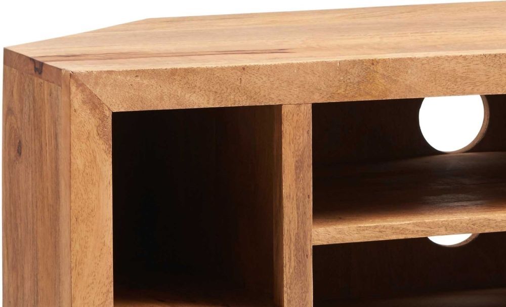 Ajmer Light Mango Wood 110cm Corner TV Unit | Choice Furniture Superstore UK