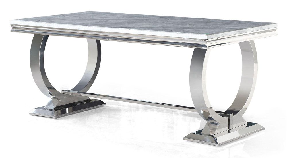 Glacier Grey Marble and Chrome Dining Table - CFS UK