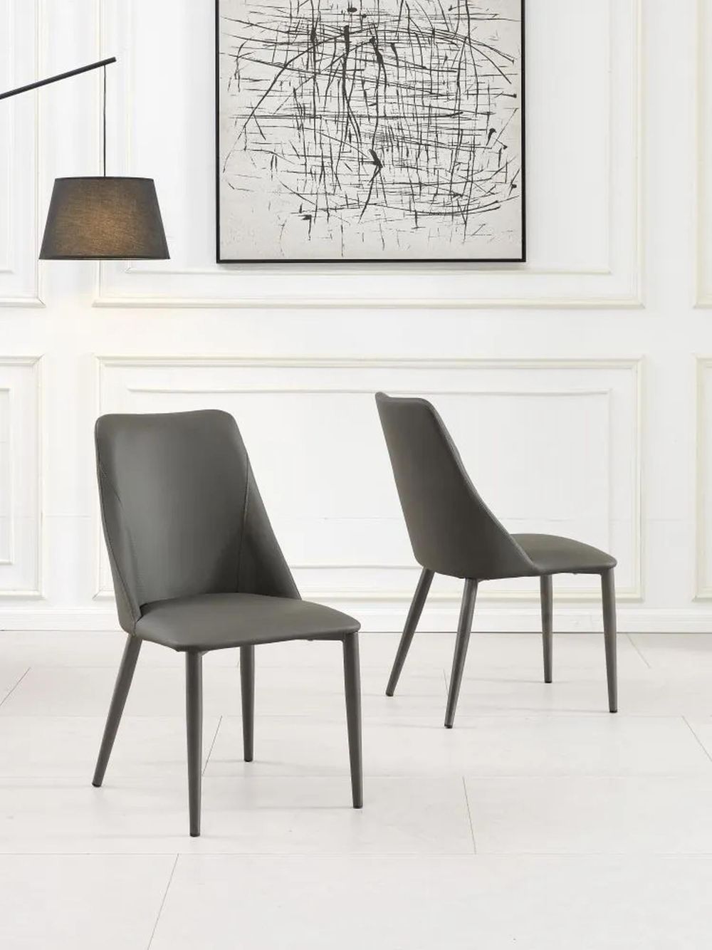 Rosie Dark Grey Leather Dining Chair with Black Legs - CFS UK