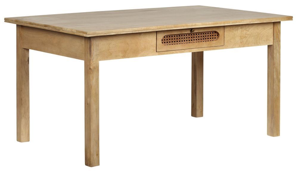 Retro 150cm Wood and Rattan 2 Drawer Dining Table - CFS UK