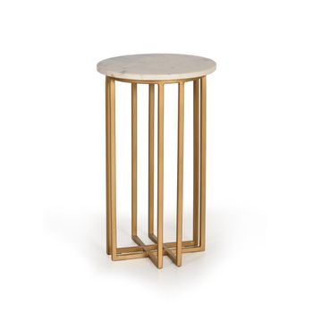 Himwa White Marble and Gold Round End Table | Choice Furniture ...