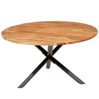 Arol Natural Acacia Wood 6 Seater Round Dining Table with Metal Tapered ...