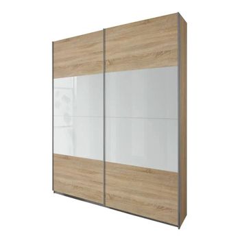 Rauch Quadra 136cm 2 Door Sliding Wardrobe - Sonoma Oak and White Glass ...