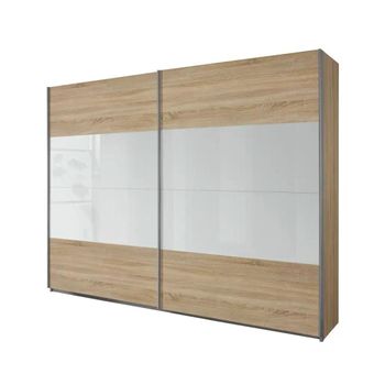 Rauch Quadra 181cm 2 Door Sliding Wardrobe - Sonoma Oak and White Glass ...