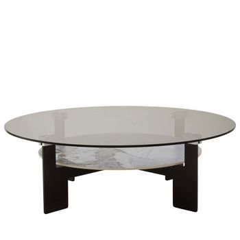 Imperia Grey Glass Round Large Coffee Table with Shelf | CFS UK