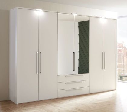 Nolte Concept Me 200 Polar White 6 Door 3 Drawer Combi Wardrobe with 2 Mirror Front 320cm CFS UK