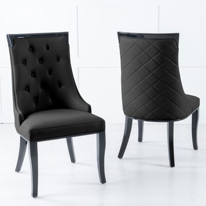 Carmela Black Leather Large High Back Dining Chair with Black Legs CFS UK
