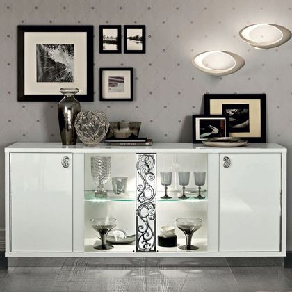Modum Roma White Italian Glamour Glass Door Buffet Sideboard CFS UK