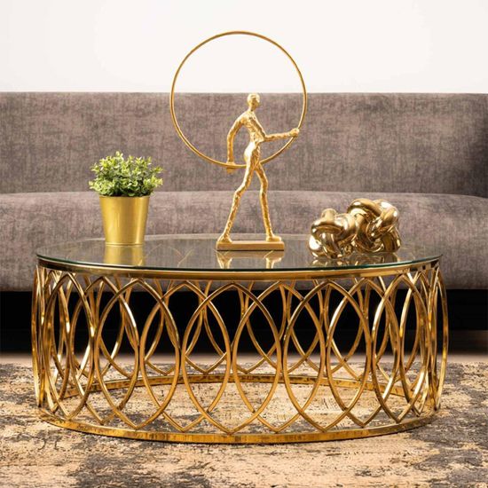 Willow Glass and Gold Metal Round Coffee Table | Choice Furniture ...