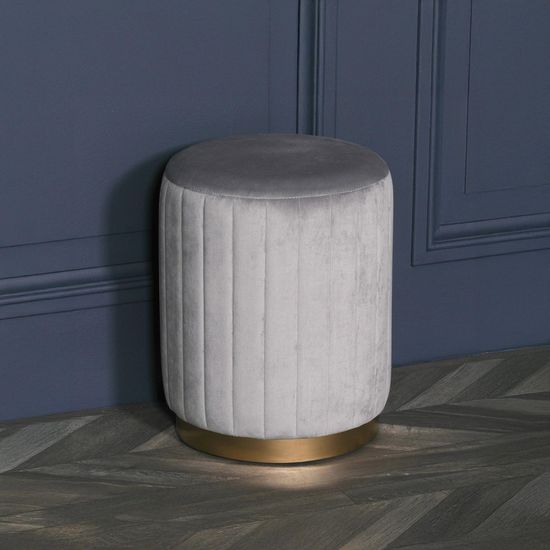 Light Grey Velvet Ribbed Round Stool | Choice Furniture Superstore UK