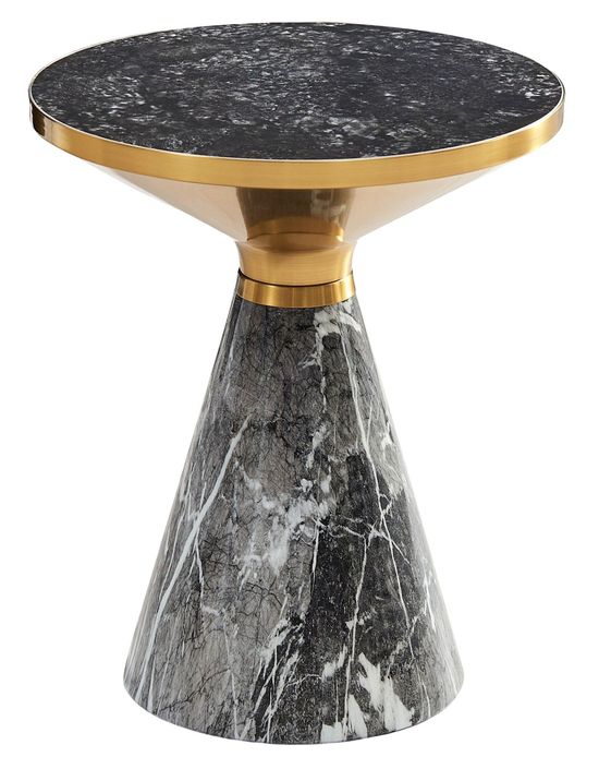 Funnel Grey Ceramic Round Side Table with Gold Trim | CFS UK
