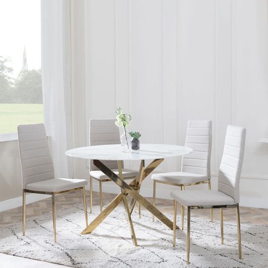 Chopstick White Glass and Gold Metal 4 Seater Round Dining Set - 4 Lido ...