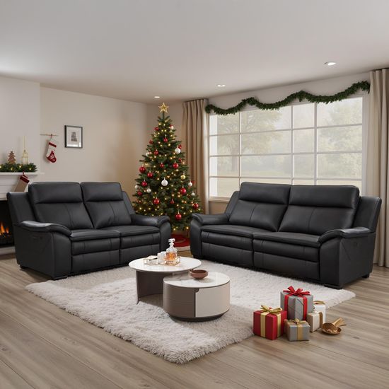 Boston Black Leather 3+2 Seater Electric Recliner Sofa | CFS UK