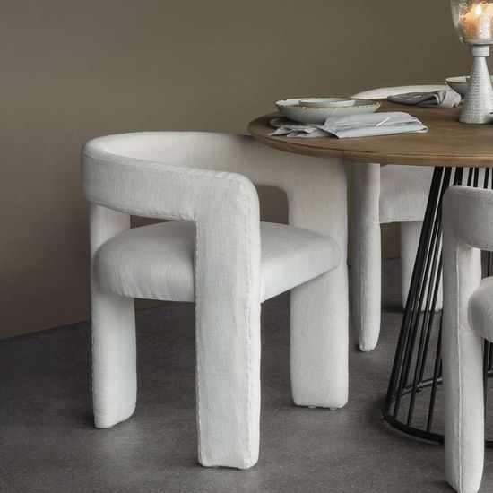 Libra Fully Upholstered Ivory Slub Fabric Dining Armchair | CFS UK