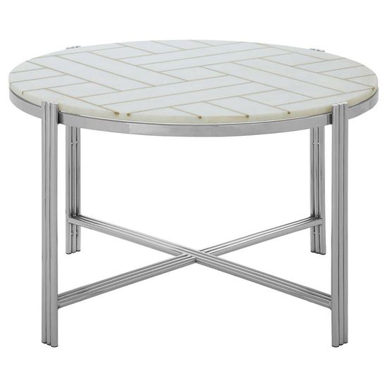 Eva White Marble and Silver Metal Round Coffee Table | CFS UK