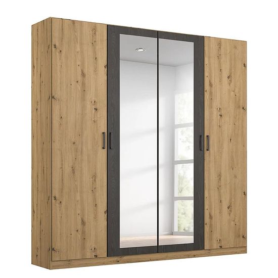 Rauch Miro 181cm 4 Door Wardrobe with Mirror - Artisan Oak and Black ...