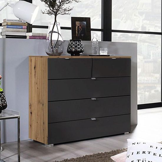 Rauch Erimo 3+2 Drawer Chest - Artisan Oak and Basalt Glass | CFS UK
