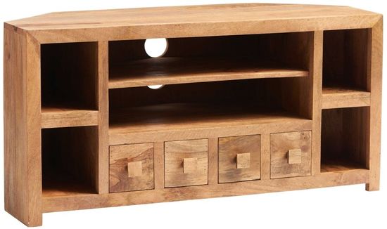 Ajmer Light Mango Wood 110cm Corner TV Unit | Choice Furniture Superstore UK