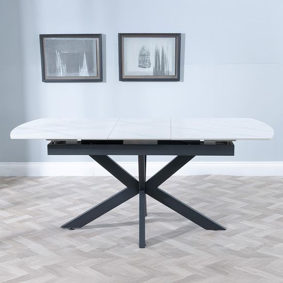 Bari 6-8 Seater White Ceramic Extending Dining Table with Black Star ...