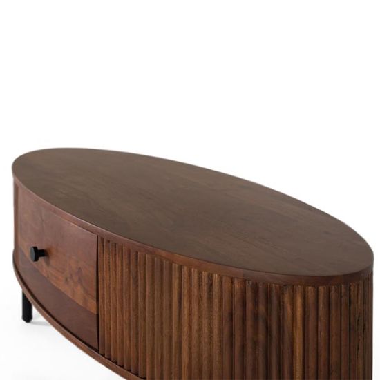 Paloma Fluted Acacia Wood Curved 1 Drawer Coffee Table | CFS UK