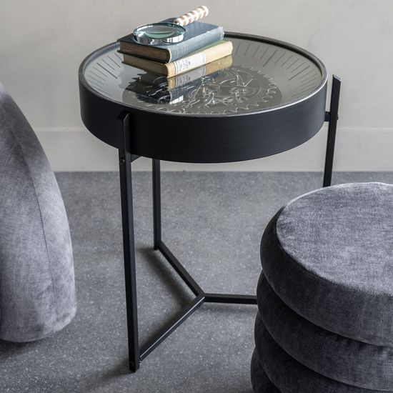 Libra Palladium Black and Nickel Cogs Round Side Table | CFS UK