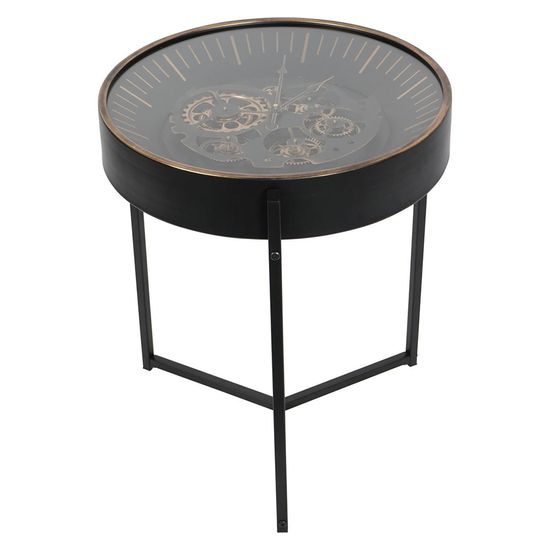 Libra Palladium Black and Gold Cogs Round Side Table | CFS UK