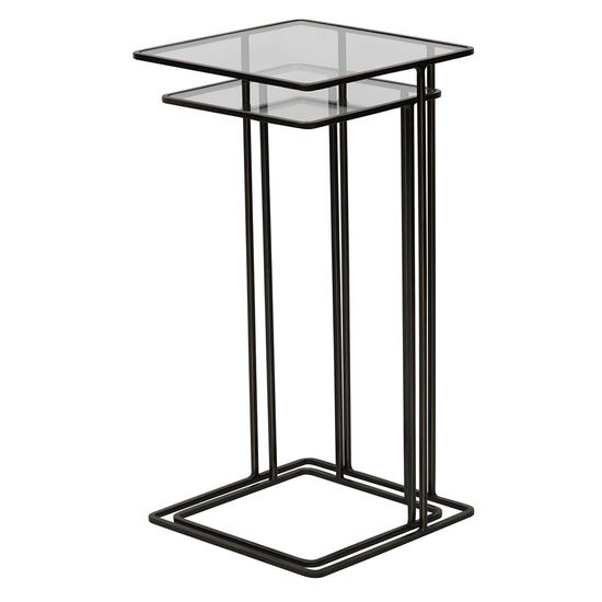 Libra Salzburg Glass and Bronze Metal Square Side Table - Set of 2 | CFS UK
