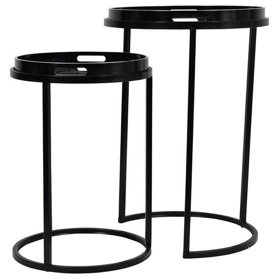 Libra Monochrome Swirl Black Round Side Tray Table - Set of 2 | CFS UK