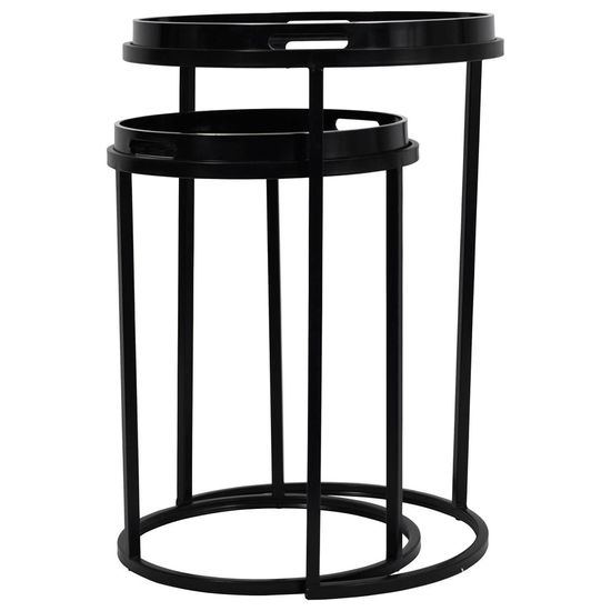 Libra Monochrome Swirl Black Round Side Tray Table - Set of 2 | CFS UK