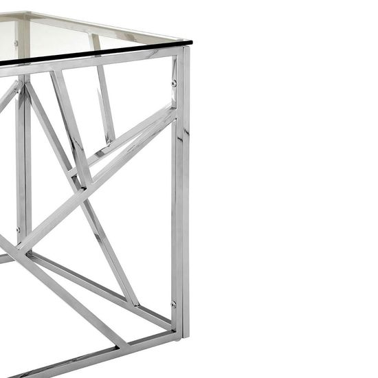 Allure Clear Glass Square End Table with Silver Geometric Base | CFS UK
