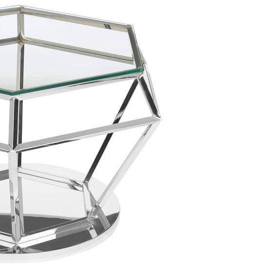 Allure Clear Glass Diamond Cut End Table with Silver Base | CFS UK