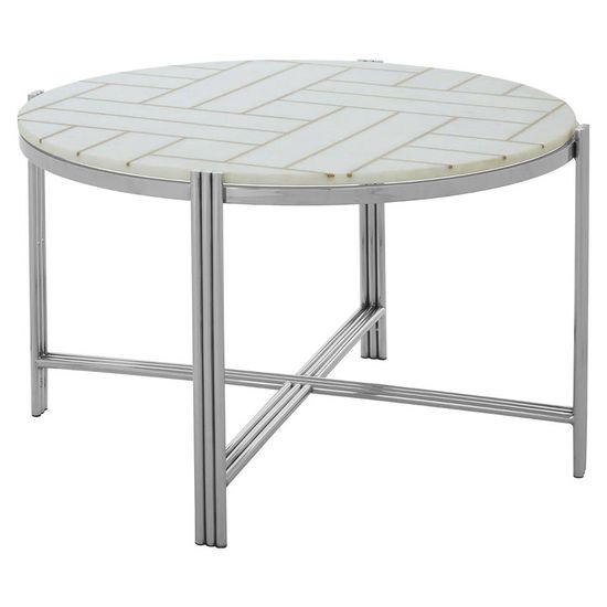 Eva White Marble and Silver Metal Round Coffee Table | CFS UK